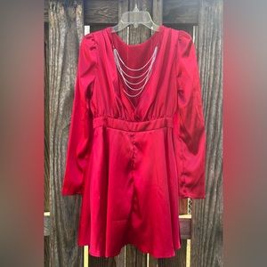 SHEIN | Dresses | Red Chain Detail Backless Satin Dress | Poshmark